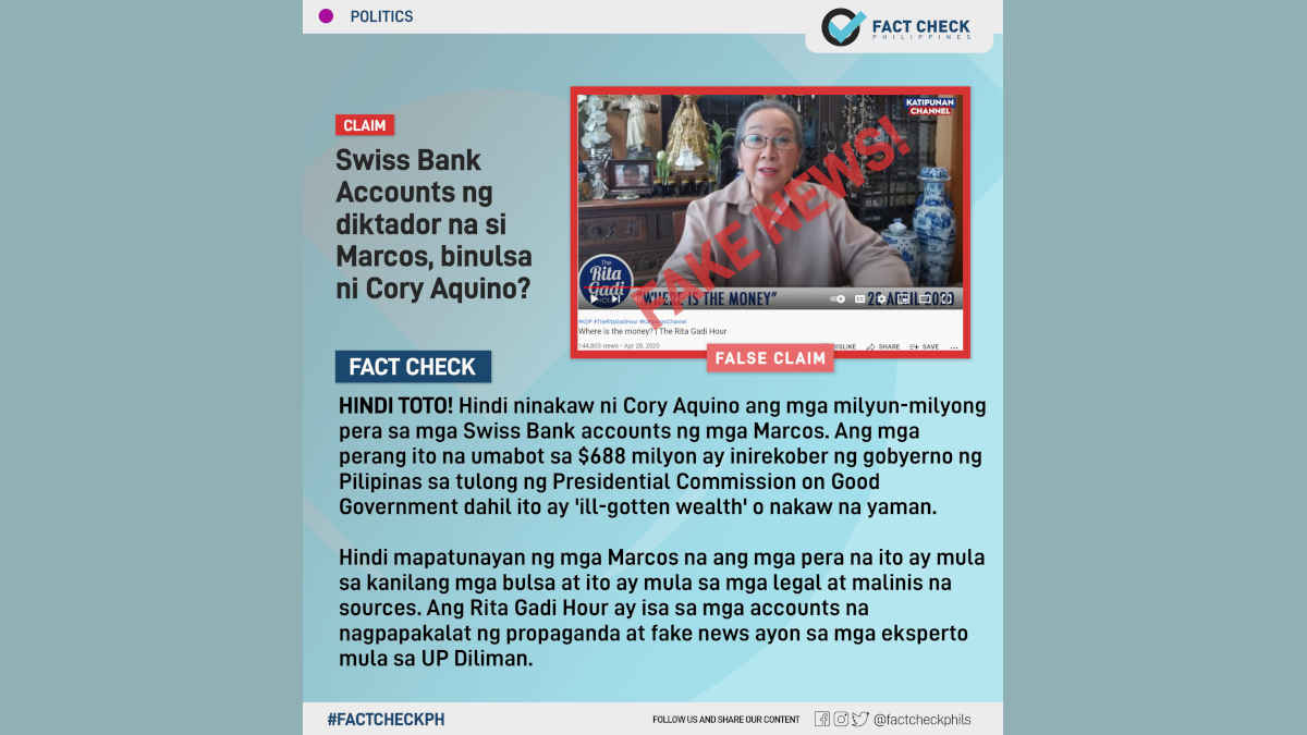Swiss bank accounts ng diktador na si Marcos, ibinulsa ni Cory Aquino?