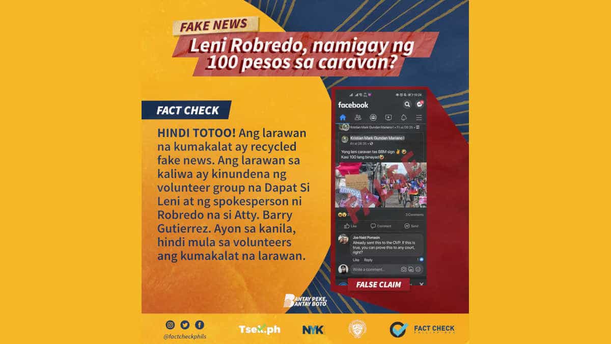 Leni Robredo, namigay ng 100 pesos sa caravan?