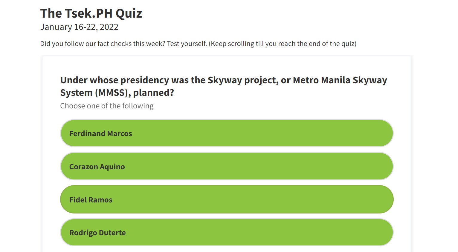 Tsek.PH Weekly Quiz: January 16-22, 2022