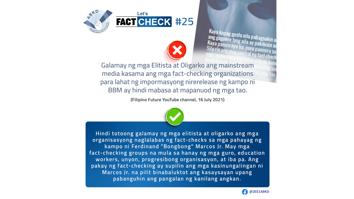 Totoo o hindi? Galamay ng mga elitista at oligarchs ang fact-checking ...