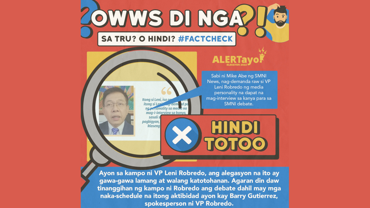 Sabi ni Mike Abe ng SMNI News, iginiit daw ni VP Robredo na isang media ...