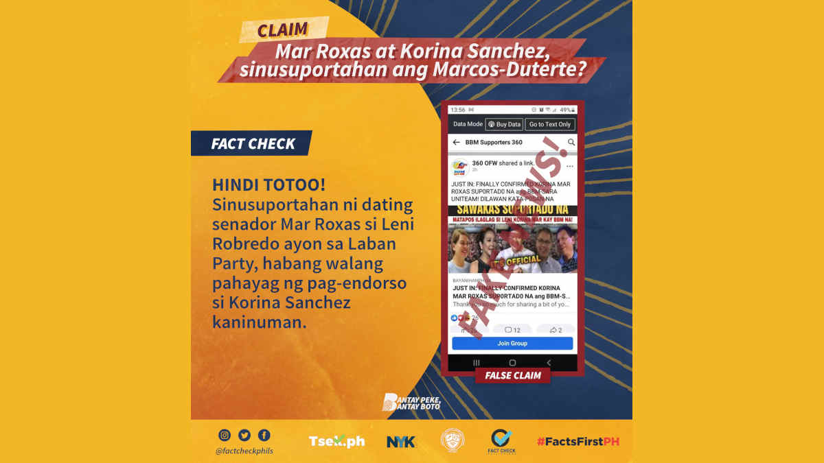 Mar Roxas at Korina Sanchez, nagpahayag ng suporta para kay Bongbong ...
