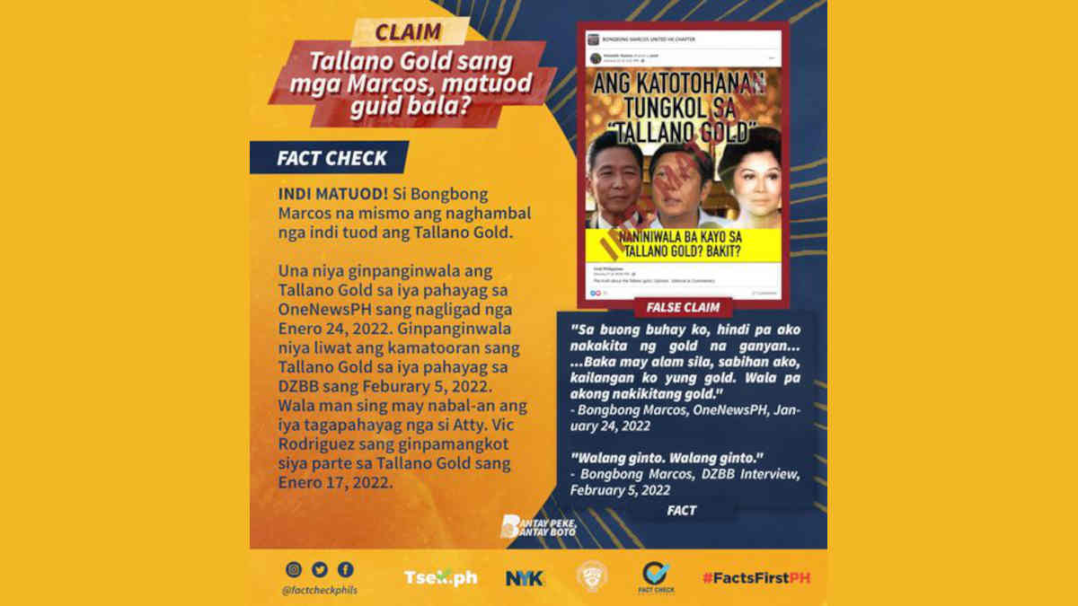 Tallano Gold sang mga Marcos, matuod guid bala?