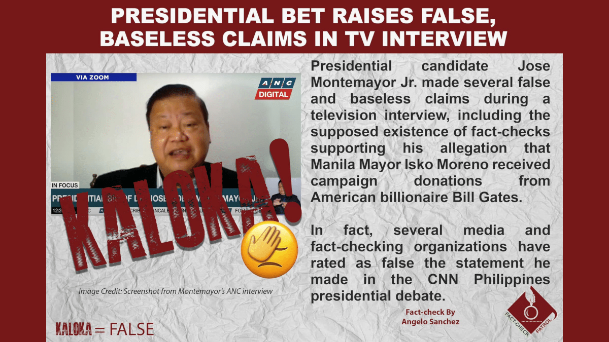 Presidential bet raises false, baseless claims in TV interview
