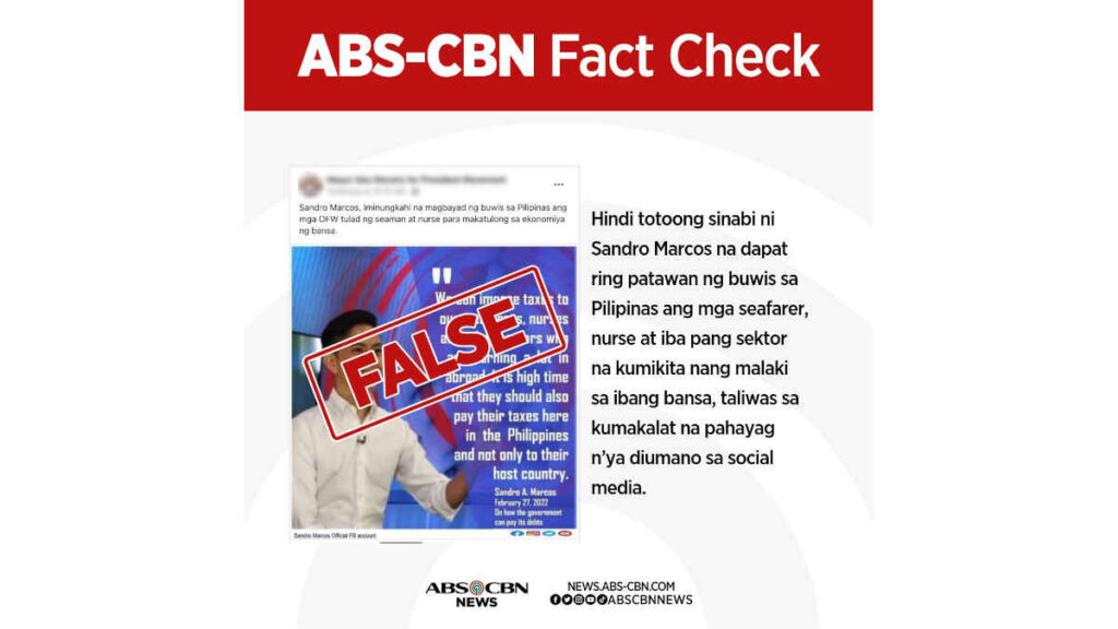 Hindi totoong sinabi ni Sandro Marcos na dapat ding patawan ng buwis sa ... Hindi totoong sinabi ni Sandro Marcos na dapat ding patawan ng buwis sa ...