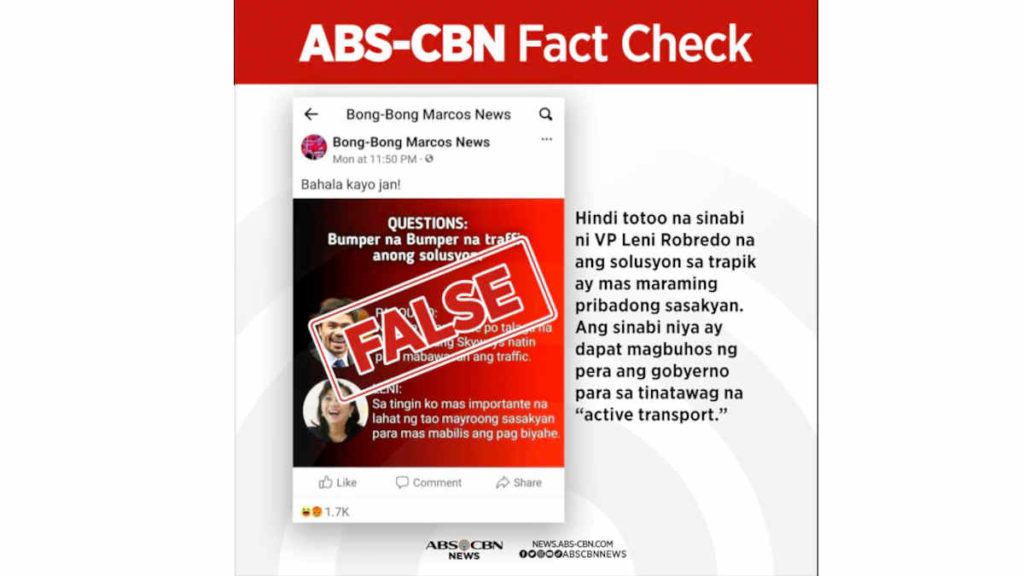 Hindi totoong sinabi ni Robredo na ang solusyon sa trapik ay mas ... Hindi totoong sinabi ni Robredo na ang solusyon sa trapik ay mas ...
