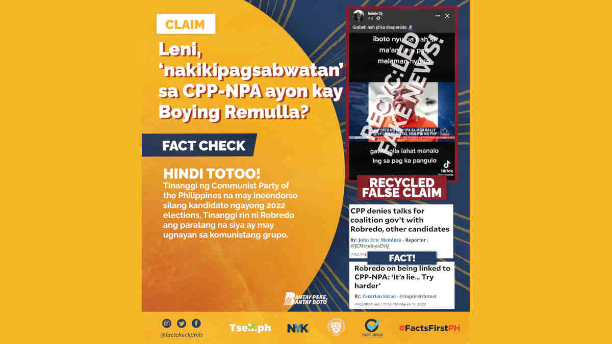 Leni Robredo, nakikipagsabwatan sa CPP-NPA, ayon kay Boying Remulla Leni Robredo, nakikipagsabwatan sa CPP-NPA, ayon kay Boying Remulla
