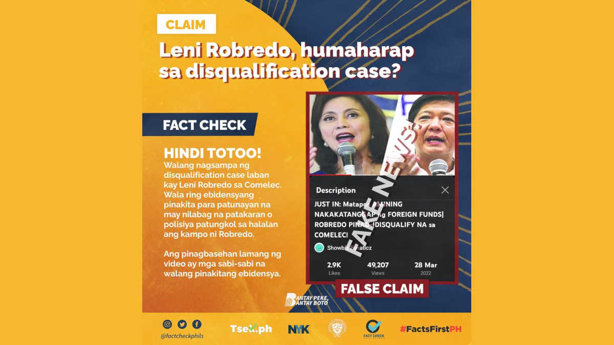 Leni Robredo, nahaharap sa disqualification case?