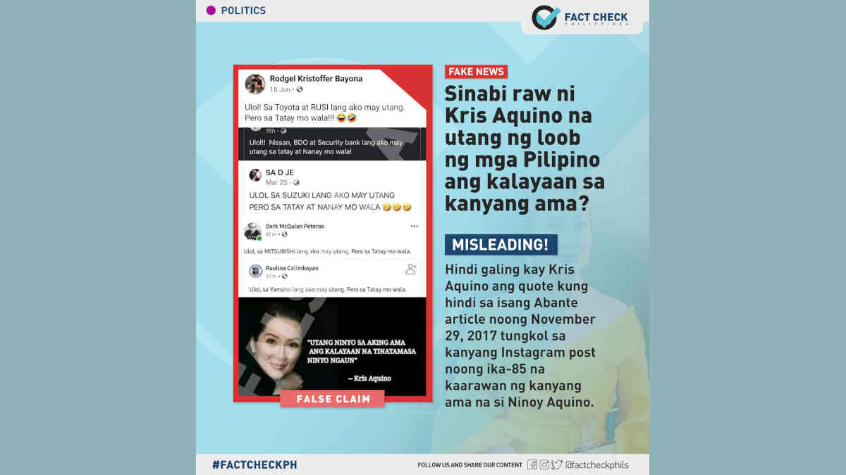 Sinabi raw ni Kris Aquino na utang na loob ng mga Pilipino ang kalayaan ... Sinabi raw ni Kris Aquino na utang na loob ng mga Pilipino ang kalayaan ...