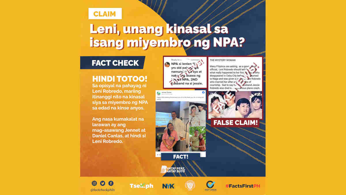 Leni Robredo, unang kinasal sa isang miyembro ng NPA? Leni Robredo, unang kinasal sa isang miyembro ng NPA?