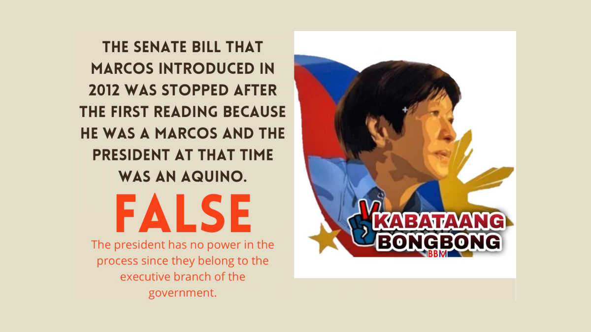False Marcos Jr S 2012 Senate Bill Was Stopped Because He Was A