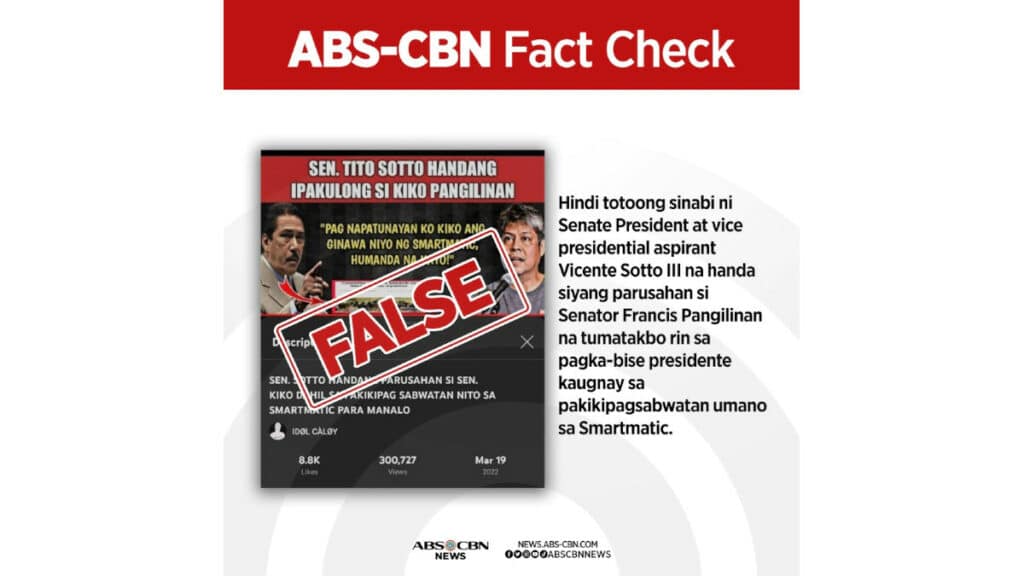 Hindi totoong sinabi ni Sotto na paparusahan si Kiko Pangilinan Hindi totoong sinabi ni Sotto na paparusahan si Kiko Pangilinan