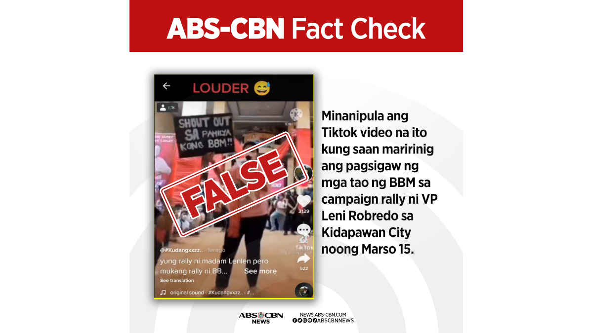 Ipinatong ang chant na BBM sa Tiktok video ng campaign rally ni VP Leni