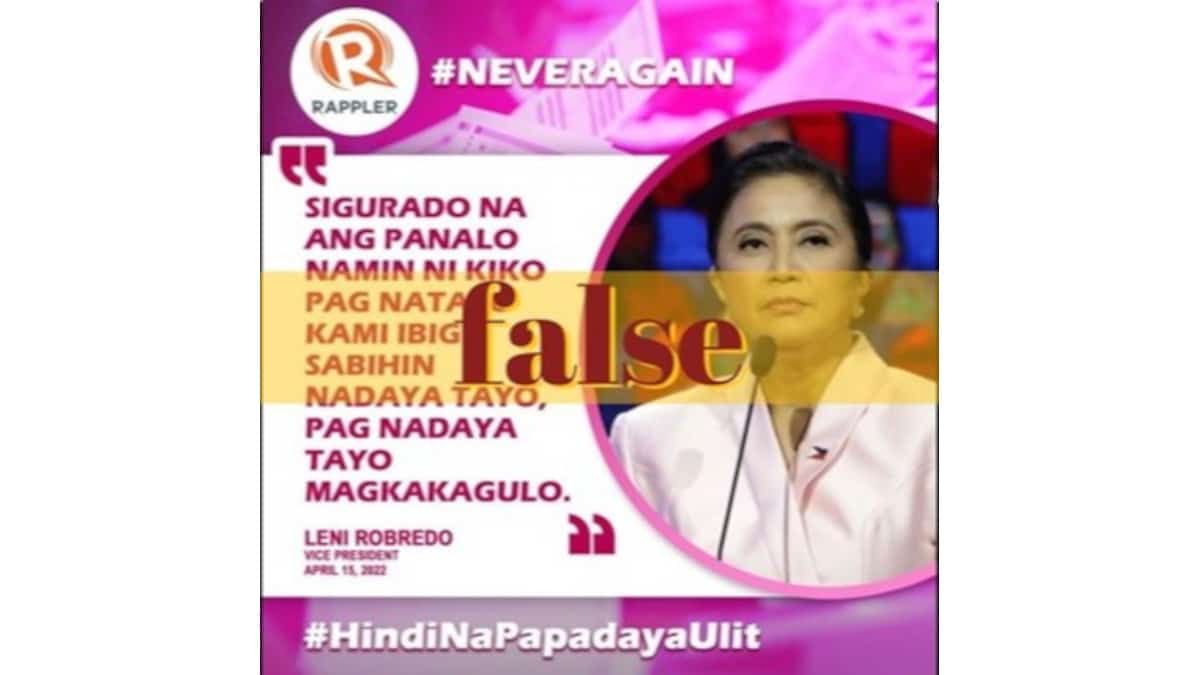 Robredo’s 'quote' claiming sure win fake