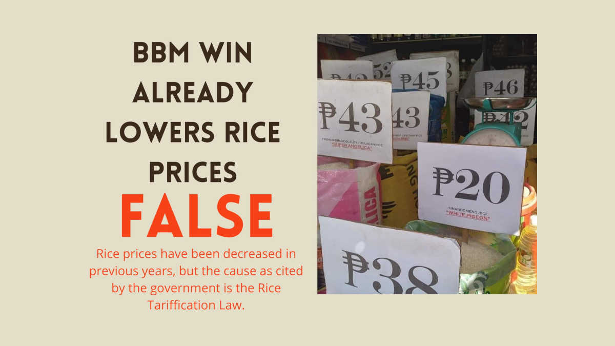 Fact Check: Marcos Jr. win already lowers rice prices