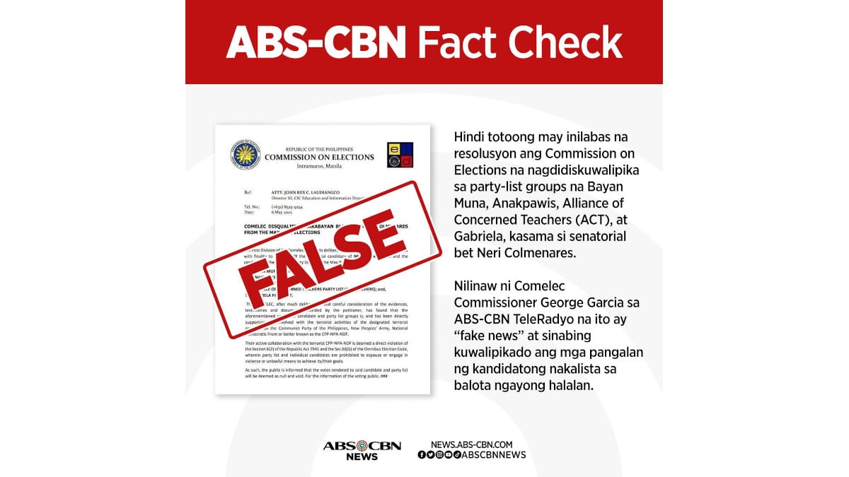 Ayon sa Comelec, Ayon sa Comelec,