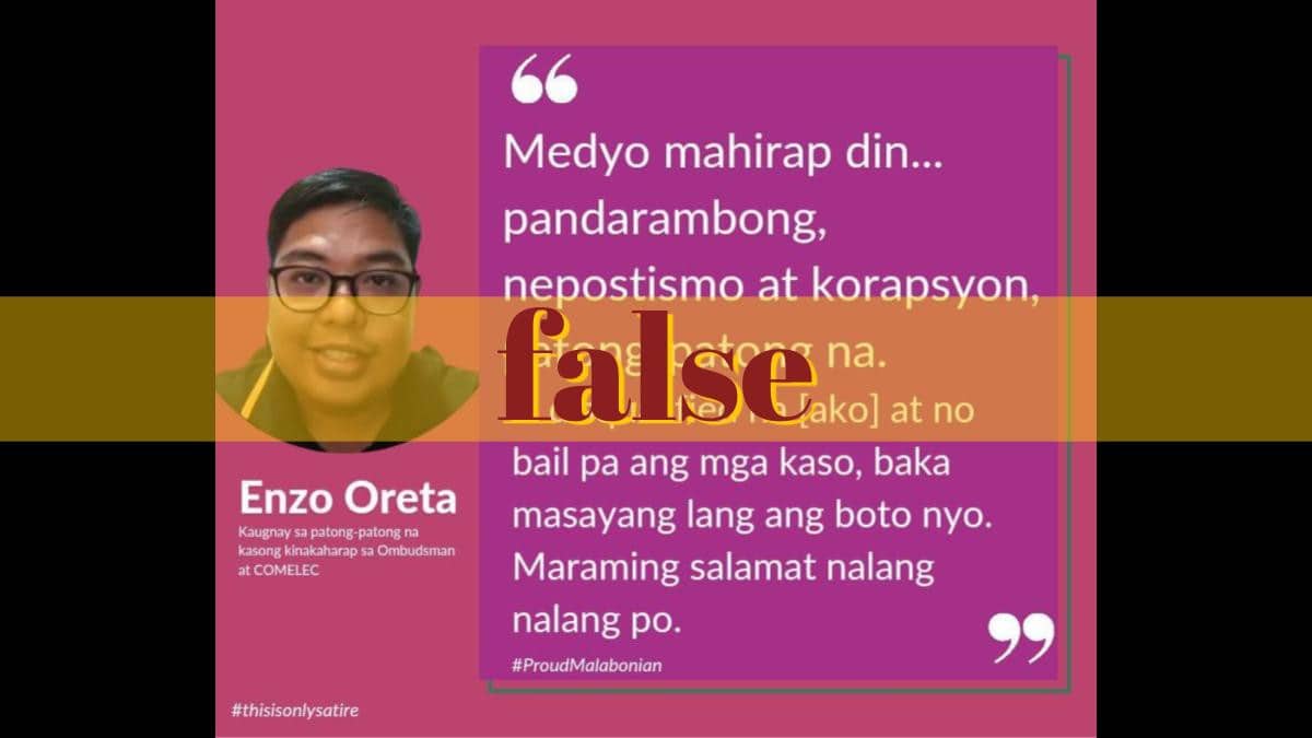 Malabon mayoral candidate Enzo Oreta still in the race