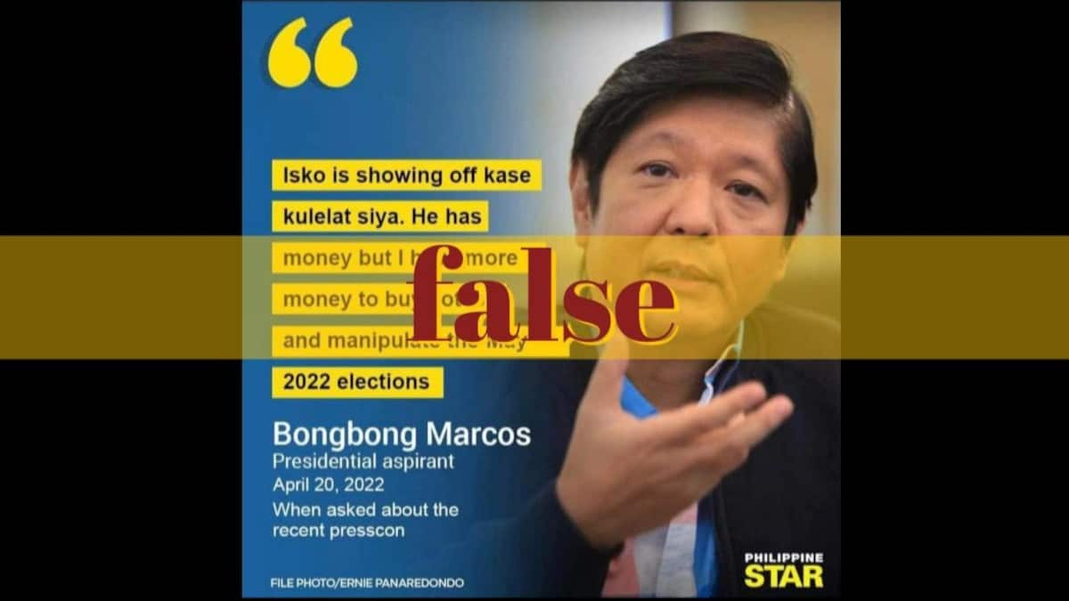Marcos ‘quote’ claiming Moreno is showing off fake