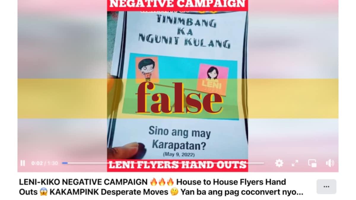Negative campaign handout not in Robredo’s official media library