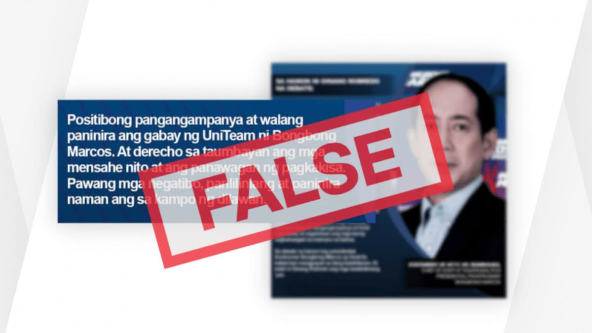 Marcos spokesman falsely claims UniTeam guided by positive campaigning