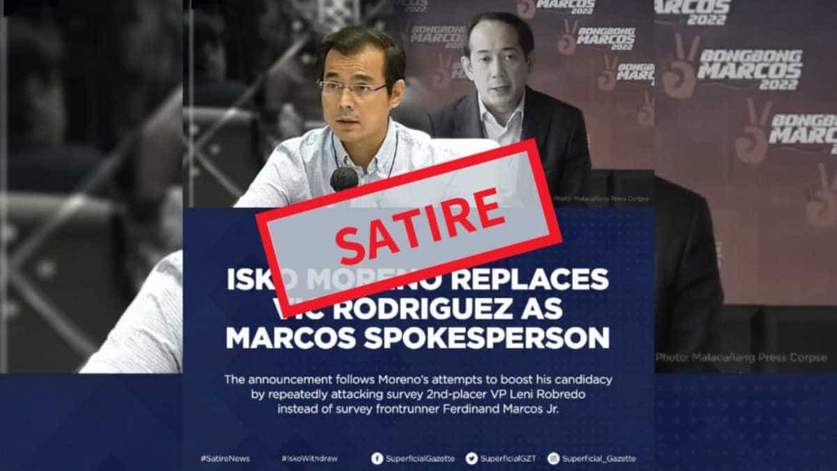 Marcos Jr. hiring Moreno as his new spokesman is SATIRE