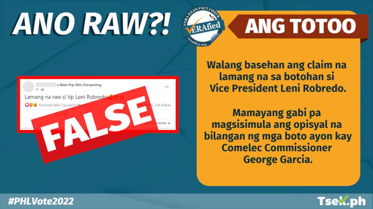 Fact check: Hindi pa nagsisimula ang bilangan, lamang na raw si Robredo