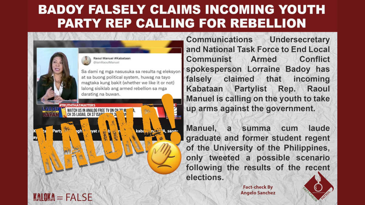 Badoy Falsely Claims Incoming Youth Party Rep Calling For Rebellion