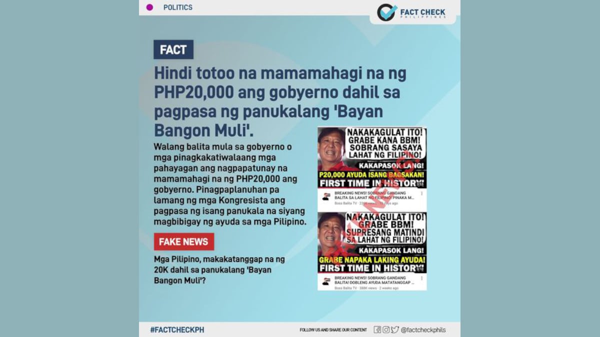 Mga Pilipino, makakatanggap na ng P20,000 dahil sa panukalang 'Bayan Bangon Muli'?