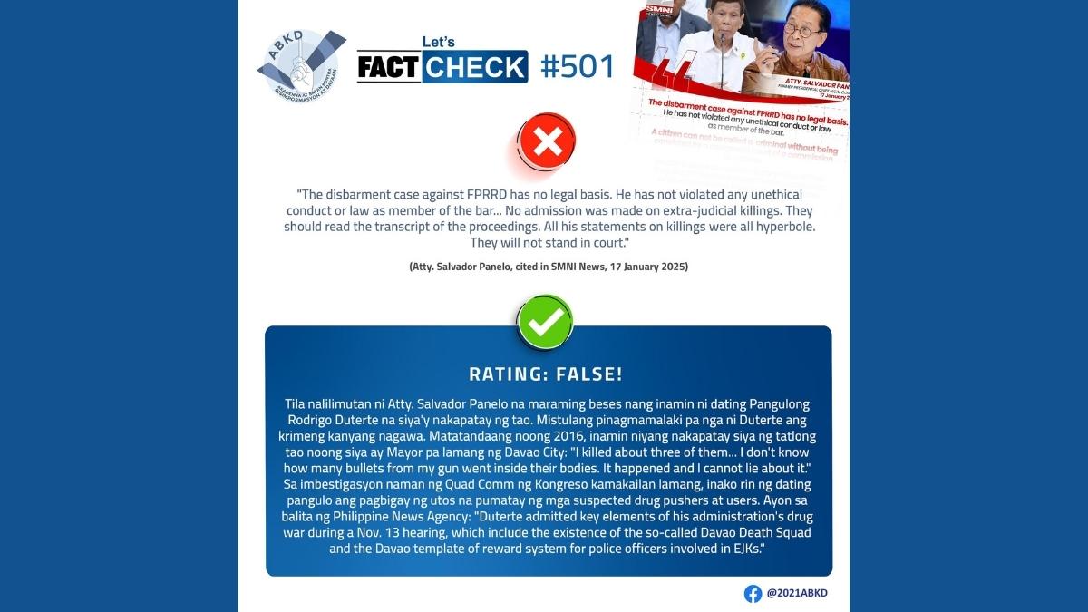 Panelo: "The disbarment case against FPRRD has no legal basis"