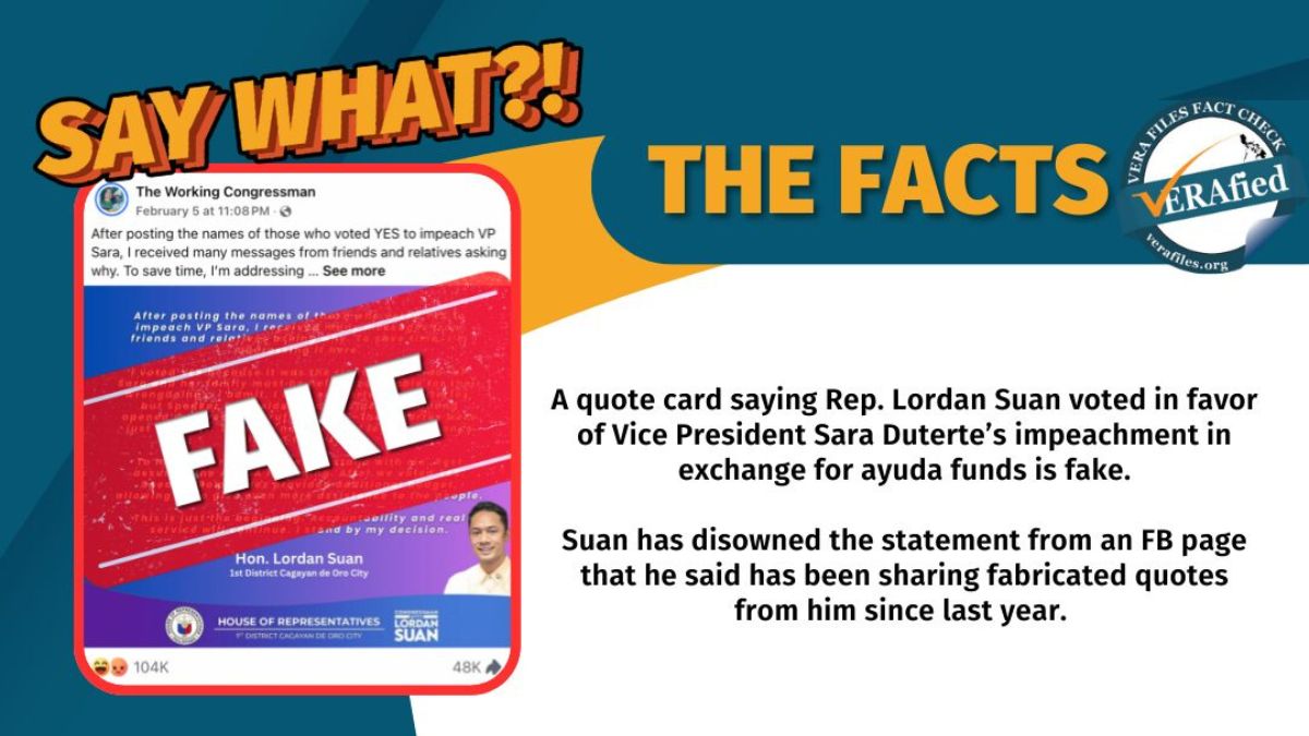 Quote card of Rep. Suan explaining impeachment vote FAKE