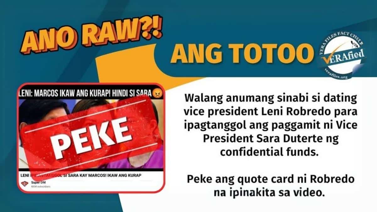 Robredo DID NOT defend Sara’s use of confidential funds