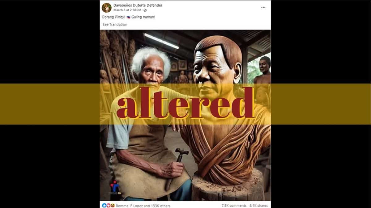 FB pages post synthetic photo of Duterte sculpture
