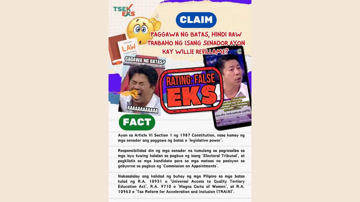 Tsek/Eks: Paggawa ng batas, hindi raw trabaho ng isang senador, ayon kay Willie Revillame
