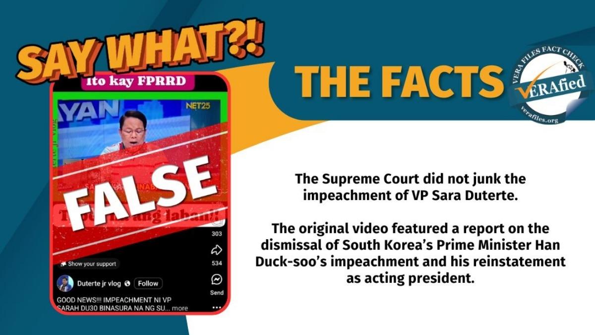 Clip of impeachment dismissal refers to SoKor leader, NOT VP Sara