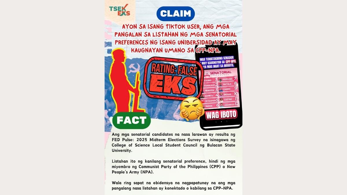 Tsek/Eks: Mga komunista raw ang senatorial preference ng mga estudyante ...
