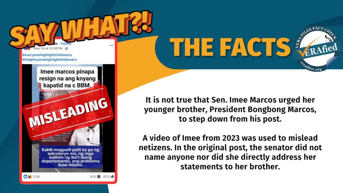 OLD video of Imee passed off as a recent call on Bongbong Marcos to resign